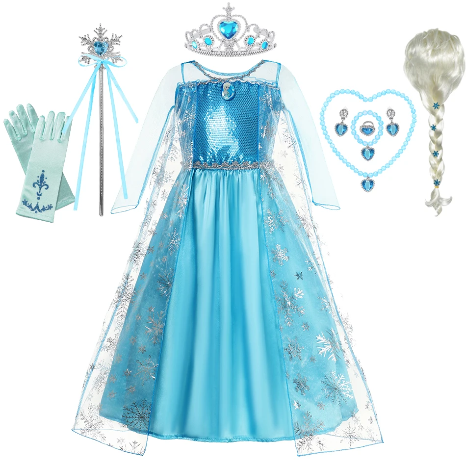 Disney Frozen Girls Snow Queen Dress Kids Costumes For Carnival Party ...