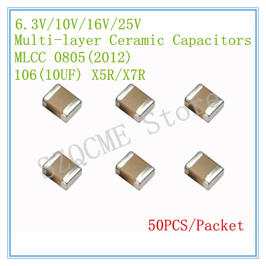 50pcs 0805 2012 25v 106 10uf ±10% 106k X5r Chip Capacitor Mlcc Smd ...