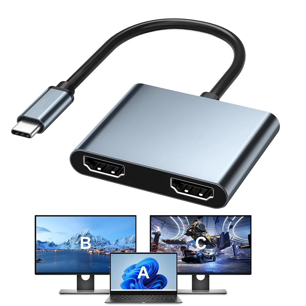 USB C to Dual 4K HD Display Adapter Type C to HDMI-compatible Converter ...