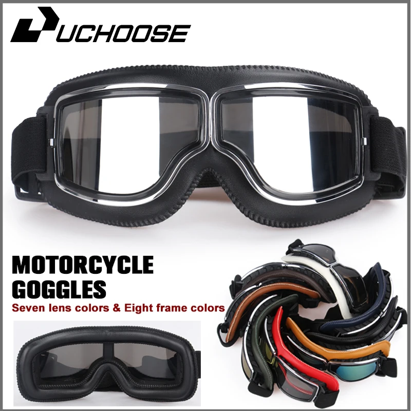 Windproof Motorcycle Helmet Glasses Leather Safety Protective Anti ...