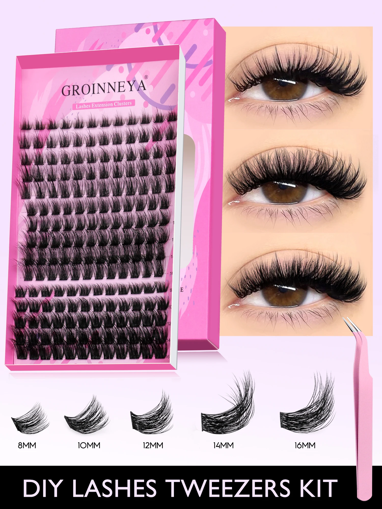 GROINNEYA DIY Cluster Lashes Mixed Tray Individual Lashes Volume Eye ...