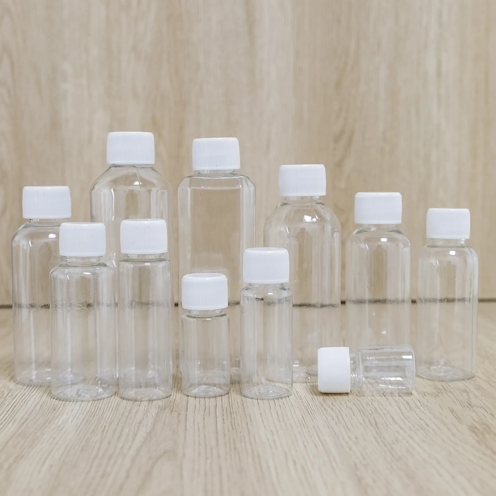 100Pcs-5ml-10ml-20ml-30ml-50ml-80ml-100ml-Refillable-Bottles-PET-Clear ...