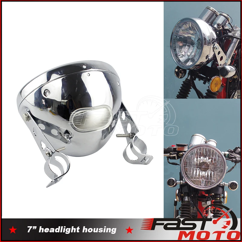 Chrome-7-inch-Motorcycles-Headlight-Housing-Bucket-Retro-LED-Head-Light ...