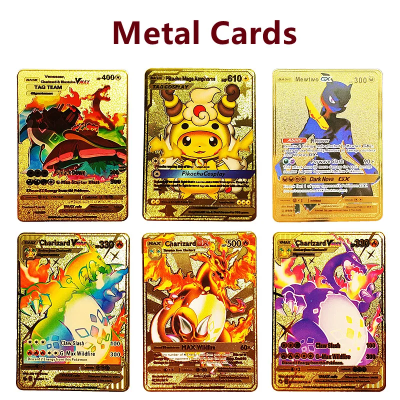 Pokemon Hard Iron Cards Gold Metal Cards Golden Pokemon Letter Metal ...