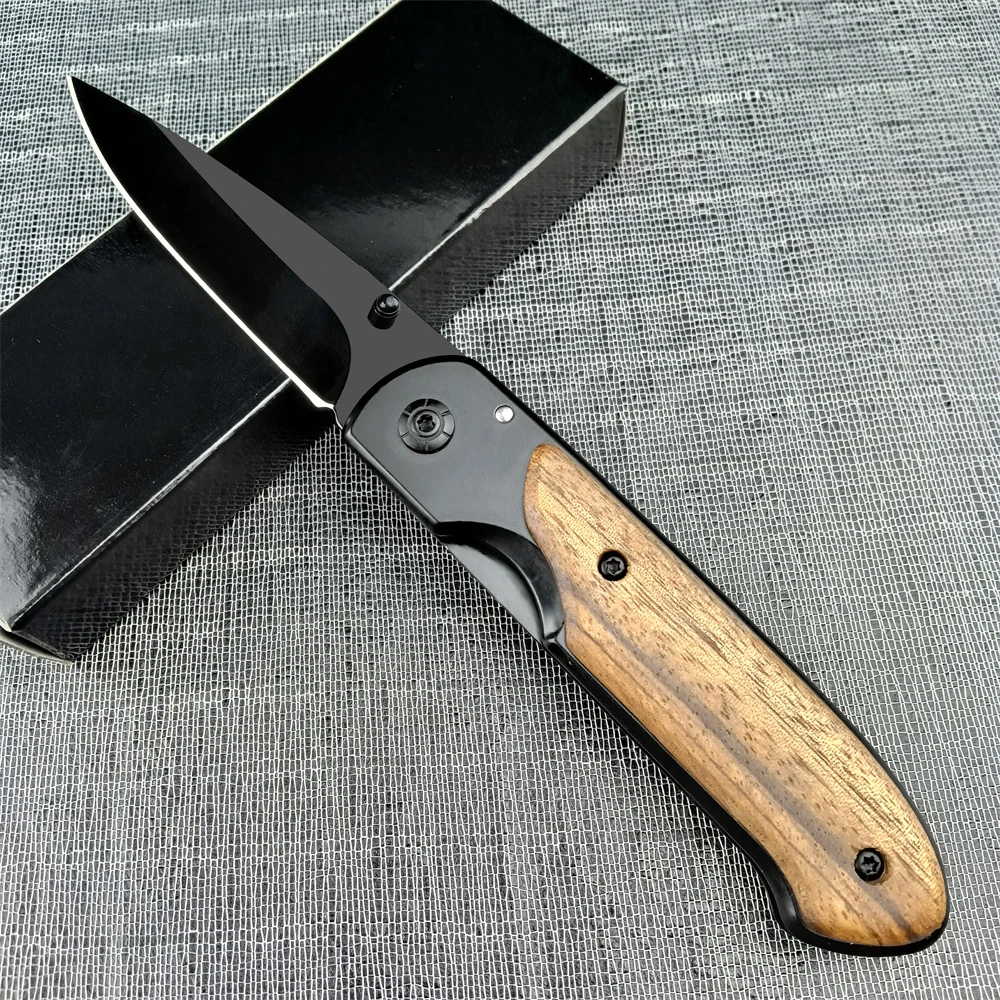 Ourdoor-Survival-Pocket-Folding-Knife-Wood-Handle-Titanium-Finish-Blade ...