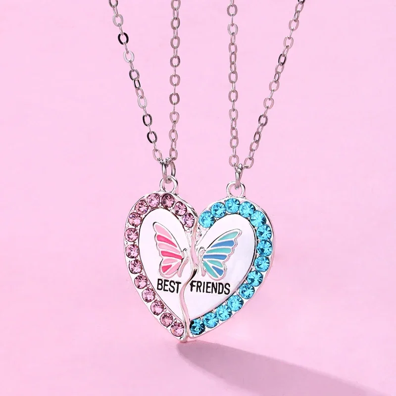Lovecryst-2Pcs-set-Delicate-Rhinestone-Butterfly-Heart-Best-Friend ...