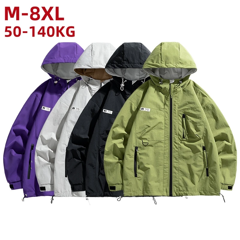 Plus-Size-8xl-7xl-Windbreaker-Men-Waterproof-Jacket-Solid-Color-Green ...