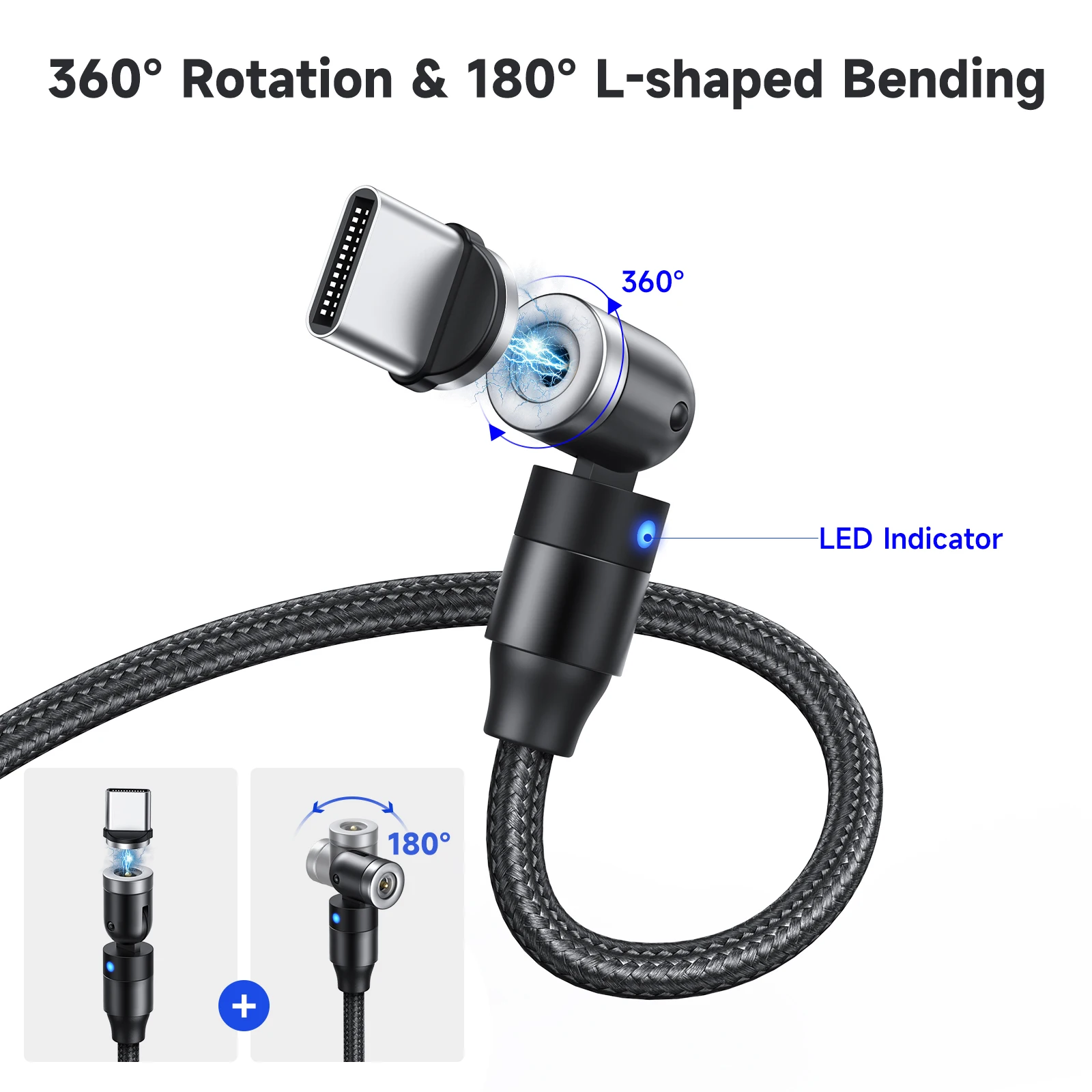 540-Rotate-Magnetic-USB-Cable-Micro-USB-Type-C-Cable-3A-Fast-Charging ...