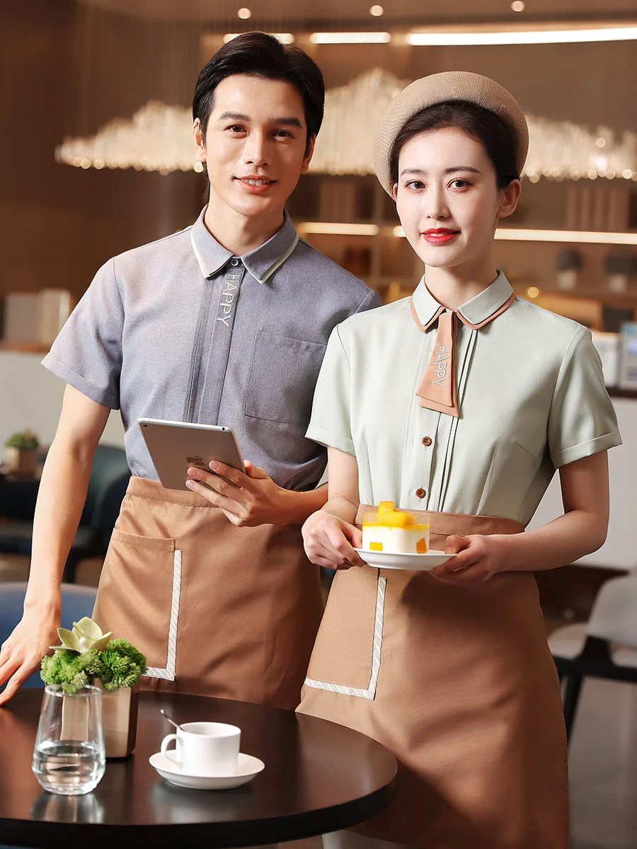 Cake-Milk-Tea-Shop-Overalls-Women-Short-sleeved-Summer-Waiter-Uniform ...