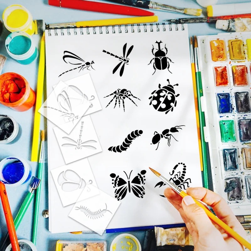 NUBECOM 20pcs Insect Series Graffiti Stencils Reusable DIY Dragonfly ...