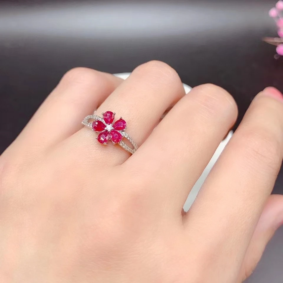 Elegant Ruby Ring For Office Lady 3mm*4mm 100% Natural Ruby Silver Ring July Birthstone 925 ...