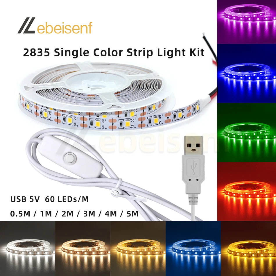 Set 0.5M 1M 5M 5V 2835 SMD Cold Warm White Red Green Blue Yellow Pink ...