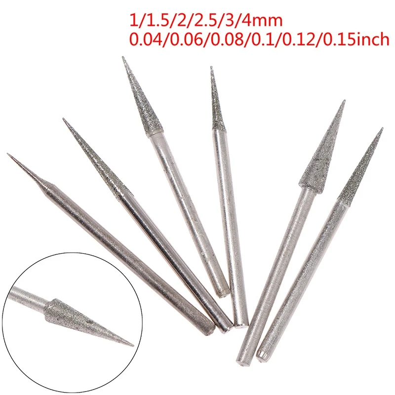 6Pcs 1-4mm Diamond Grinding Head Needle Bits Burrs Engraving Carving ...