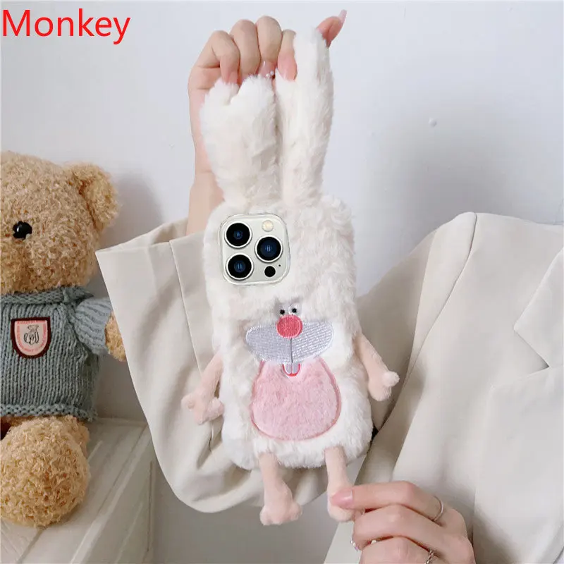 3D Cute Soft Fluffy Rabbit Ears Warm Fur Case For Huawei P samrt 2019 ...