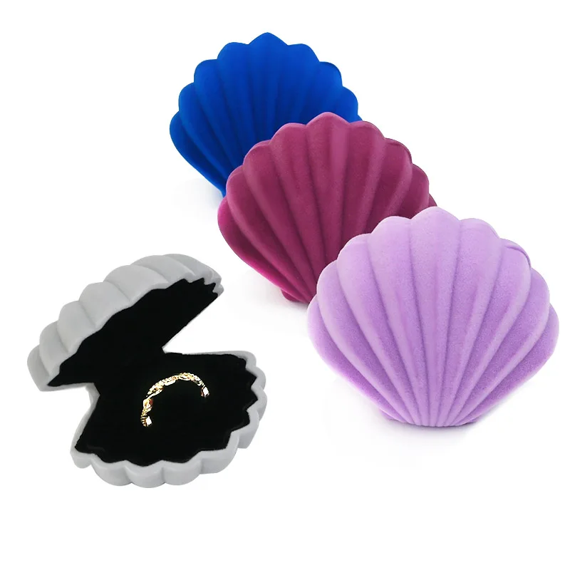 Scallop Shell Shape Velvet Jewelry Box Wedding Ring Box Organizer ...