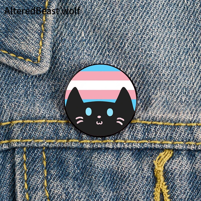 Trans-Pride-cat-Pin-Custom-cute-Brooches-Shirt-Lapel-teacher-tote-Bag ...
