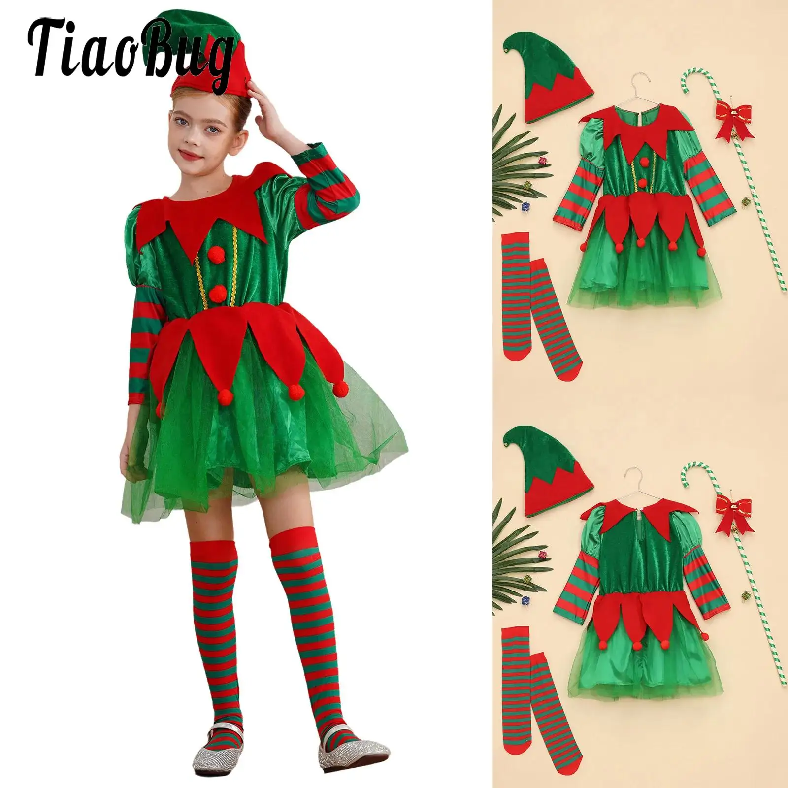 Disfraces-de-elfo-de-Navidad-para-ni-as-vestido-de-manga-larga-con ...