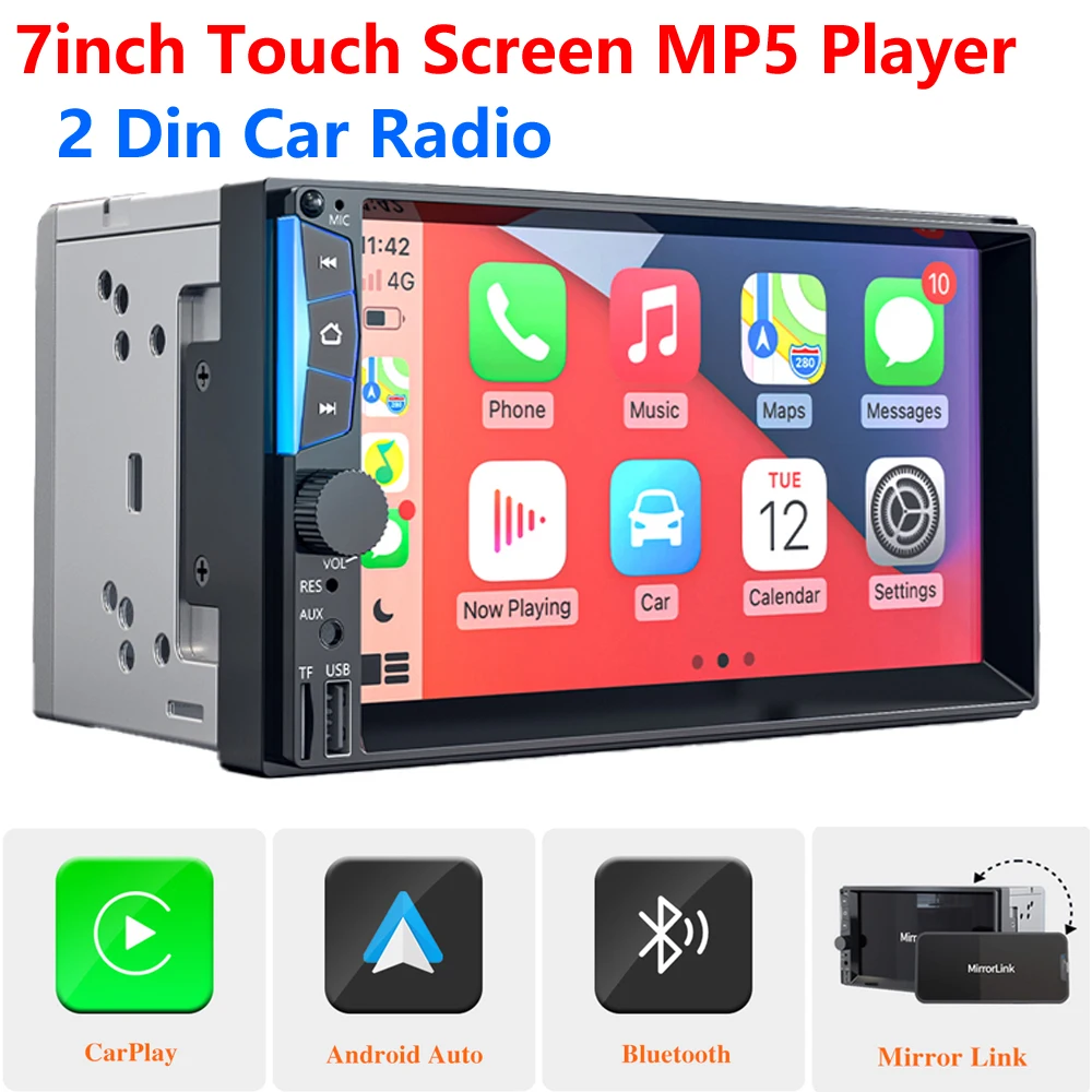 7 polegada 2 din rádio do carro carplay android auto multimídia jogador tela de toque bluetooth ...