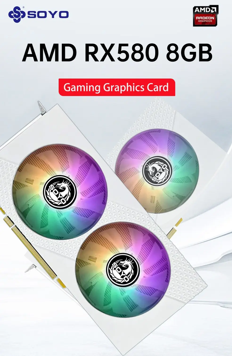 SOYO AMD RX580 8GB 2048SP Graphics Card GPU GDDR5 256Bit 8Pin PCIE 3.0× ...