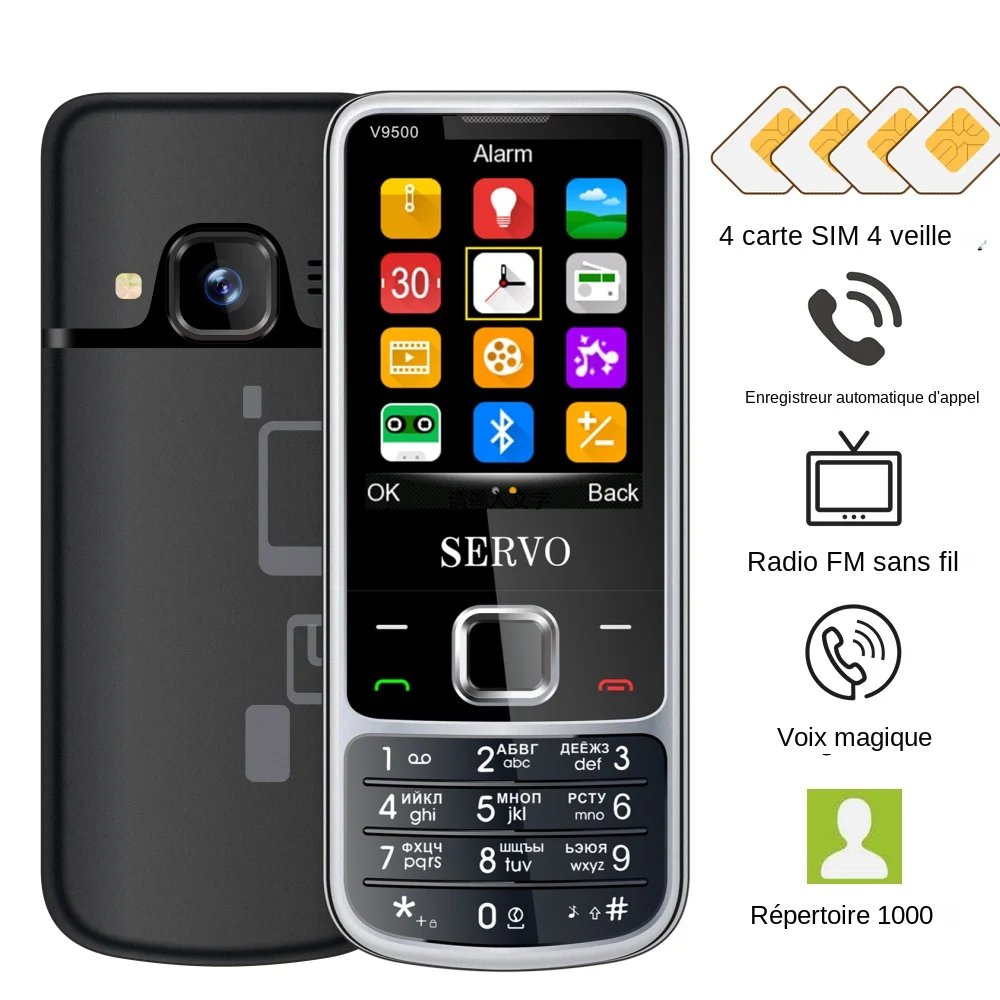SERVO – téléphone portable V9500 avec 4 cartes SIM, enregistreur d ...