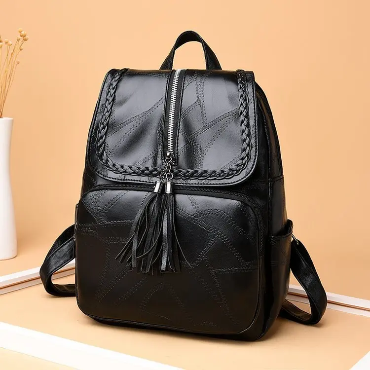 Women-PU-Leather-Backpack-School-Bag-Classic-Black-Waterproof-Travel ...