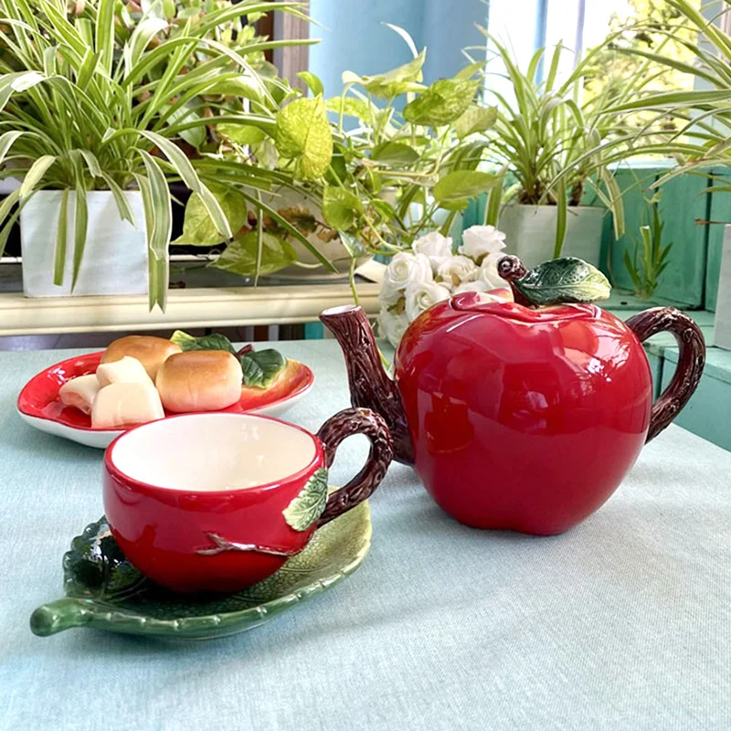 Ceramic Chinese red apple tea pot and cup set Home afternoon tea ...