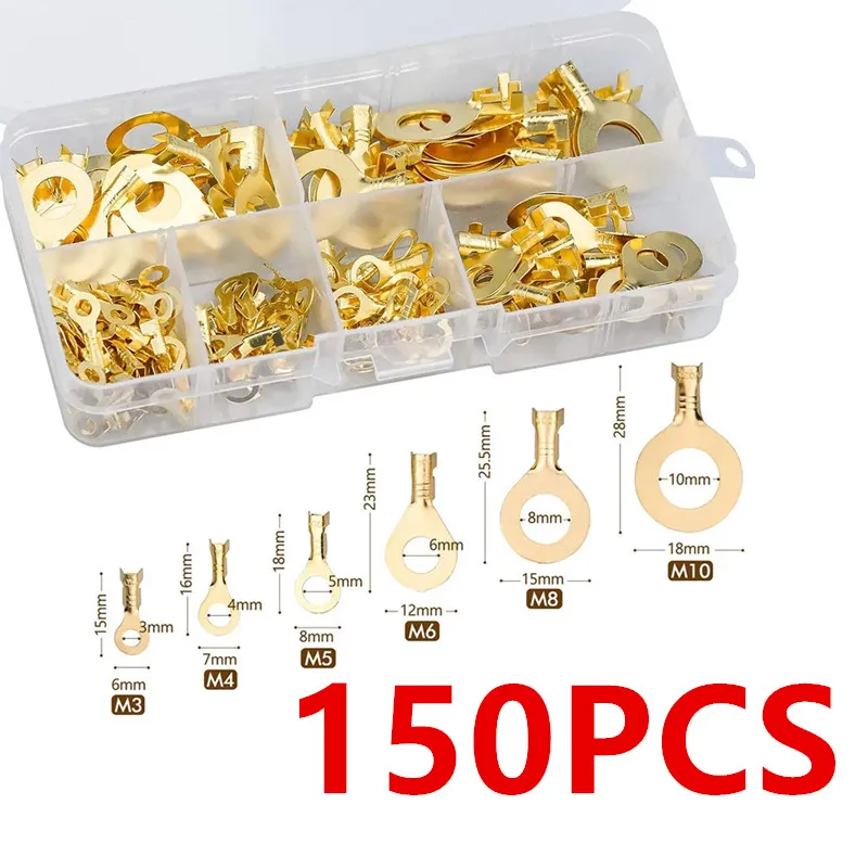 150PCS M3/M4/M5/M6/M8/M10 Ring Lugs Eyes Copper Crimp Terminals Cable ...