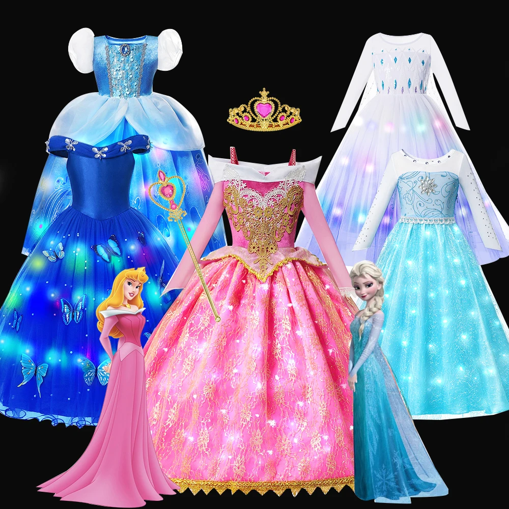 Disney-Frozen-Elsa-Princess-Dress-For-Girl-With-LED-Light-Up-Sleep ...