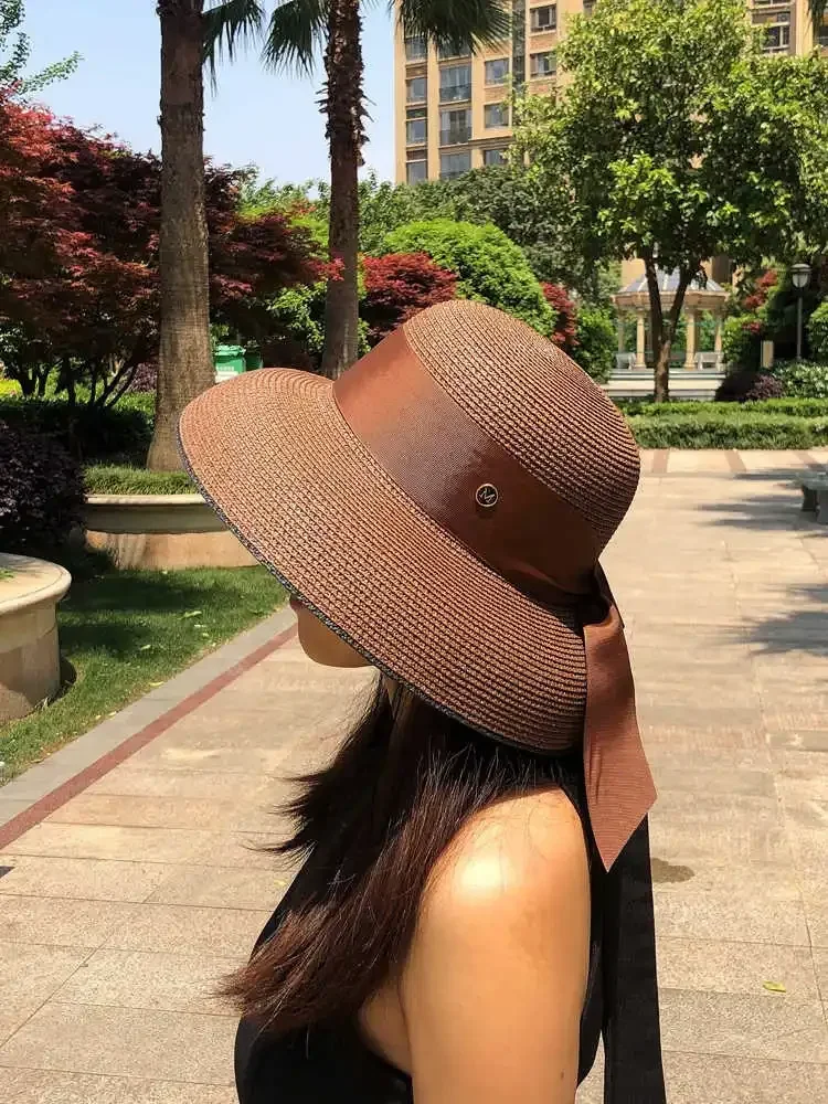 Women's French Retro Straw Sun Hat with Bow Detail - Hepburn Style ...