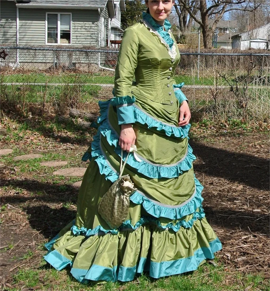 1860s-Victorian-Green-And-Blue-Ruffled-Bustle-Dress-Duchess-Fashion ...