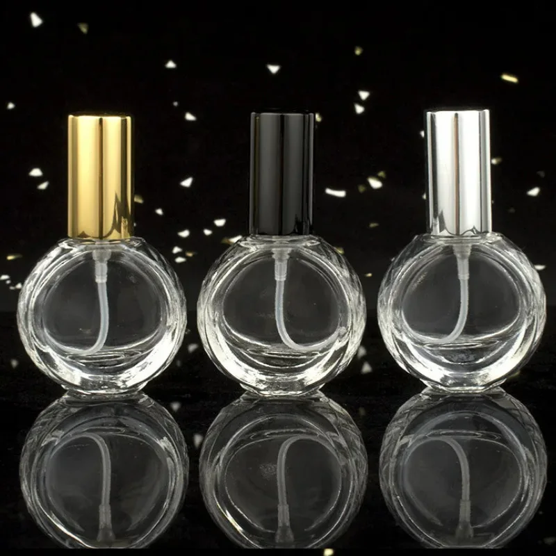 10ML Glass Perfume Bottle Round Flat Spray Refillable Travel Mini ...