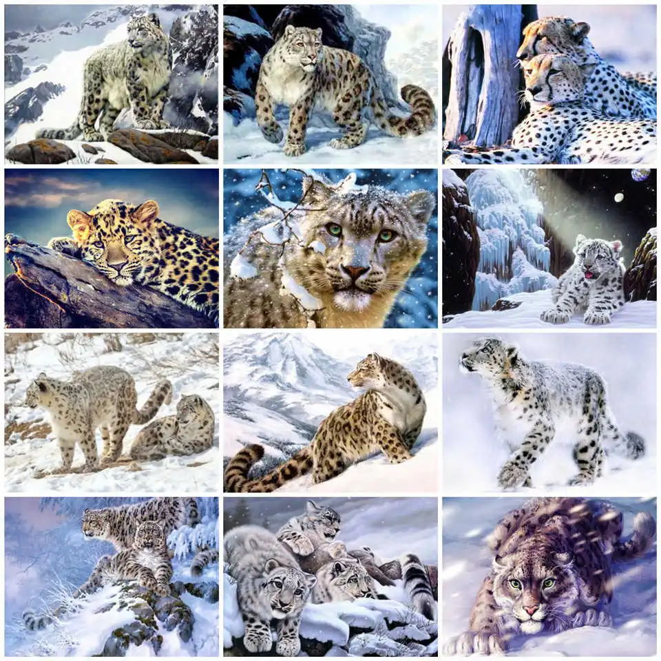 5D Rhinestone Embroidery Winter Snow Leopard Diamond Painting Cross ...