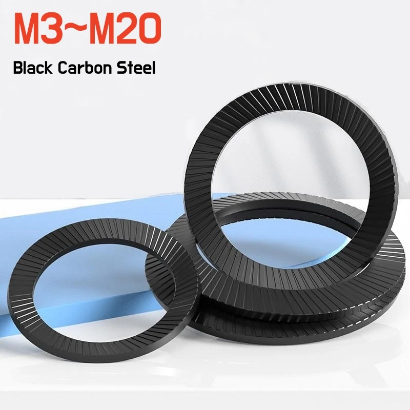 2-100Pcs-Black-Self-Serrated-Safety-Washers-Vibration-Locking-Gasket ...