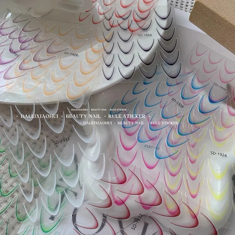 3D Gradient French Line Nail Stickers Rose Red Black Stripe Lines ...