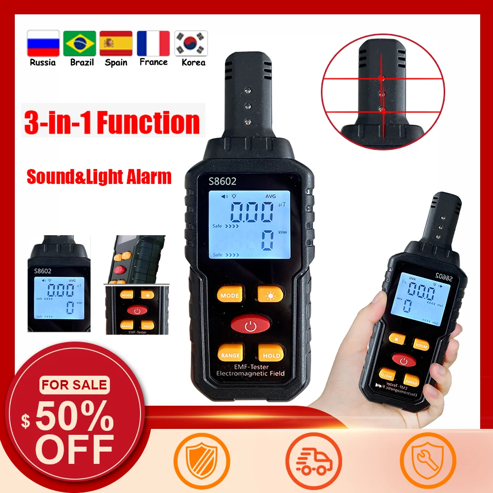 S8602-3-in-1-Digital-Radiation-Detector-Electric-EMF-meter-Home-Office ...