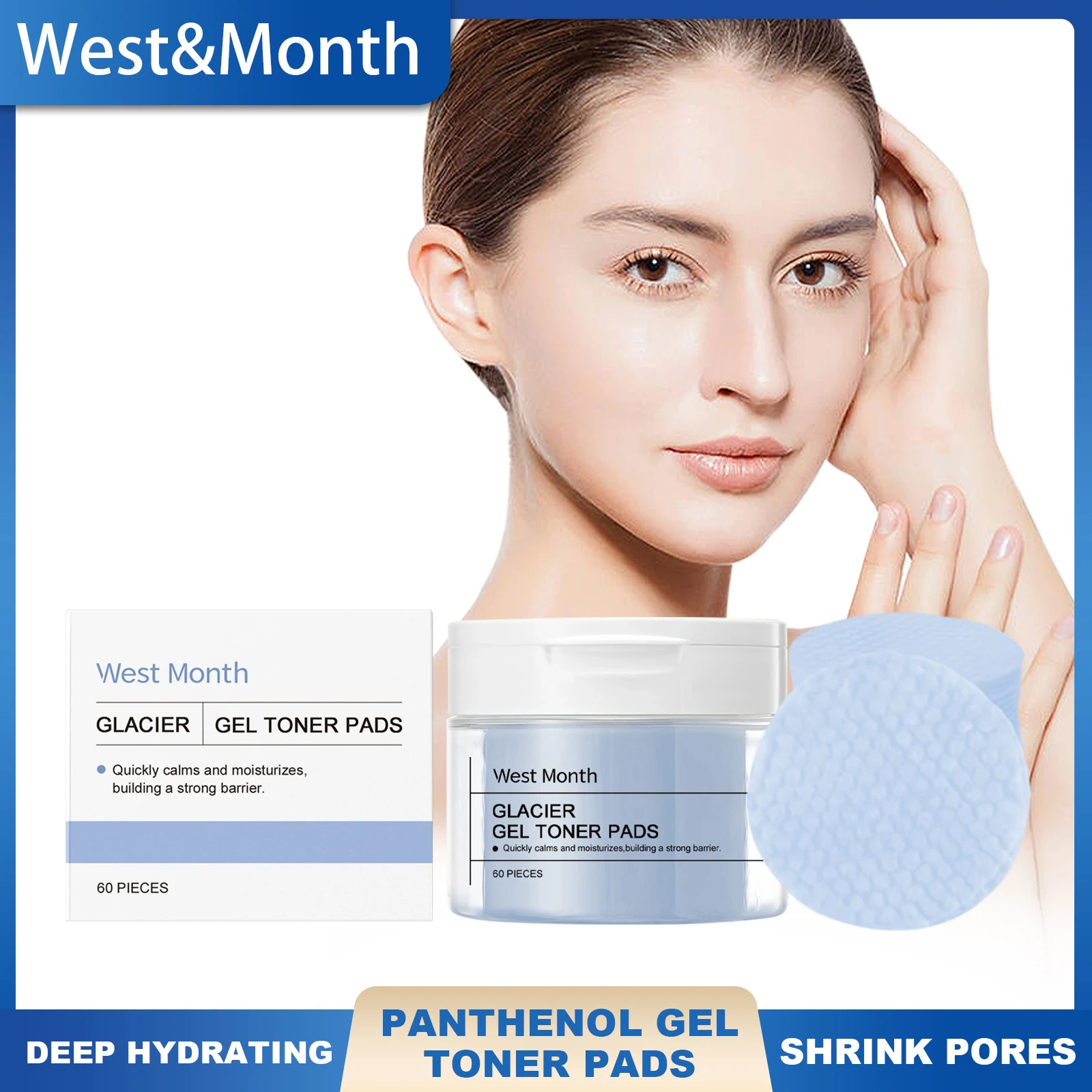 West Month 60 PCS Panthenol Gel Toner Pads Shrink Pores Deep Hydrating ...