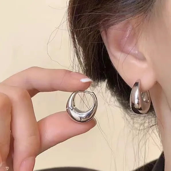 925 Sterling Silver Vintage Round Earrings For Women Trendy Metal Hoop ...