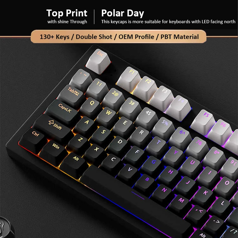 130-Keys-OEM-Profile-Gradient-Gray-Shine-Through-Keycaps-RGB-Backlit ...