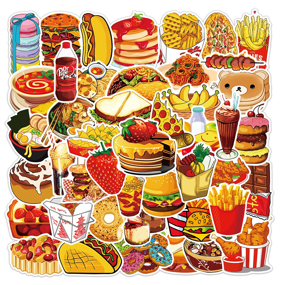 10-30-50pcs-Delicious-Food-Drink-Stickers-Cute-Cartoon-Graffiti-Decals ...