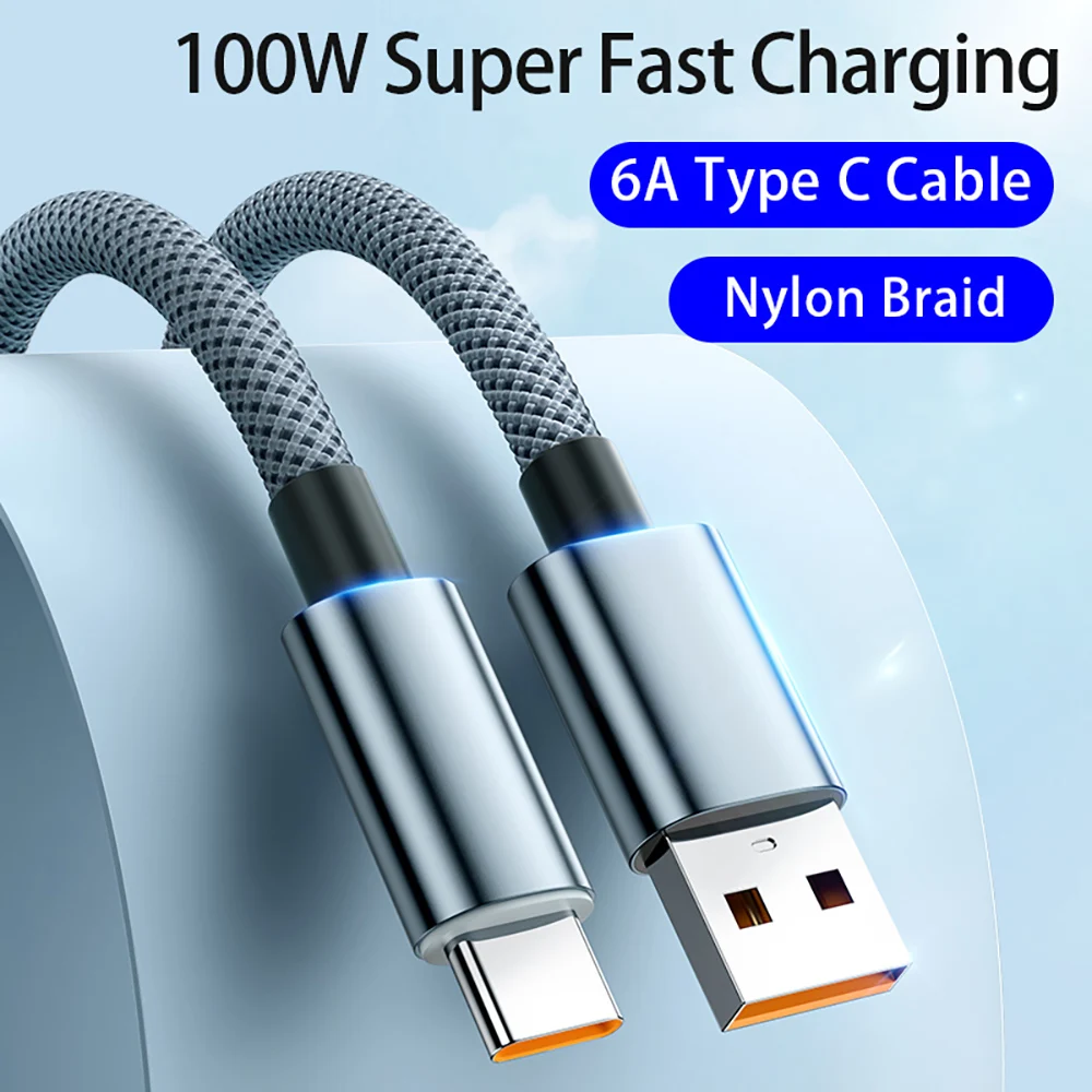 100W 6A Fast Charging Data Cord USB To Type C Aluminum Alloy Nylon ...