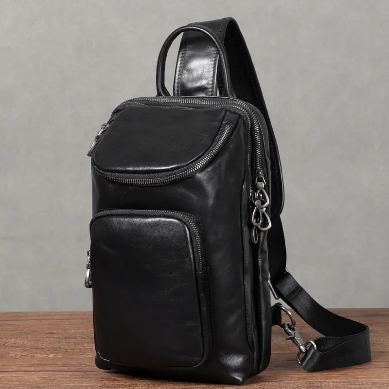 Large Capacity Men Chest Bag Genuine Leather Multifunction Shoulder ...