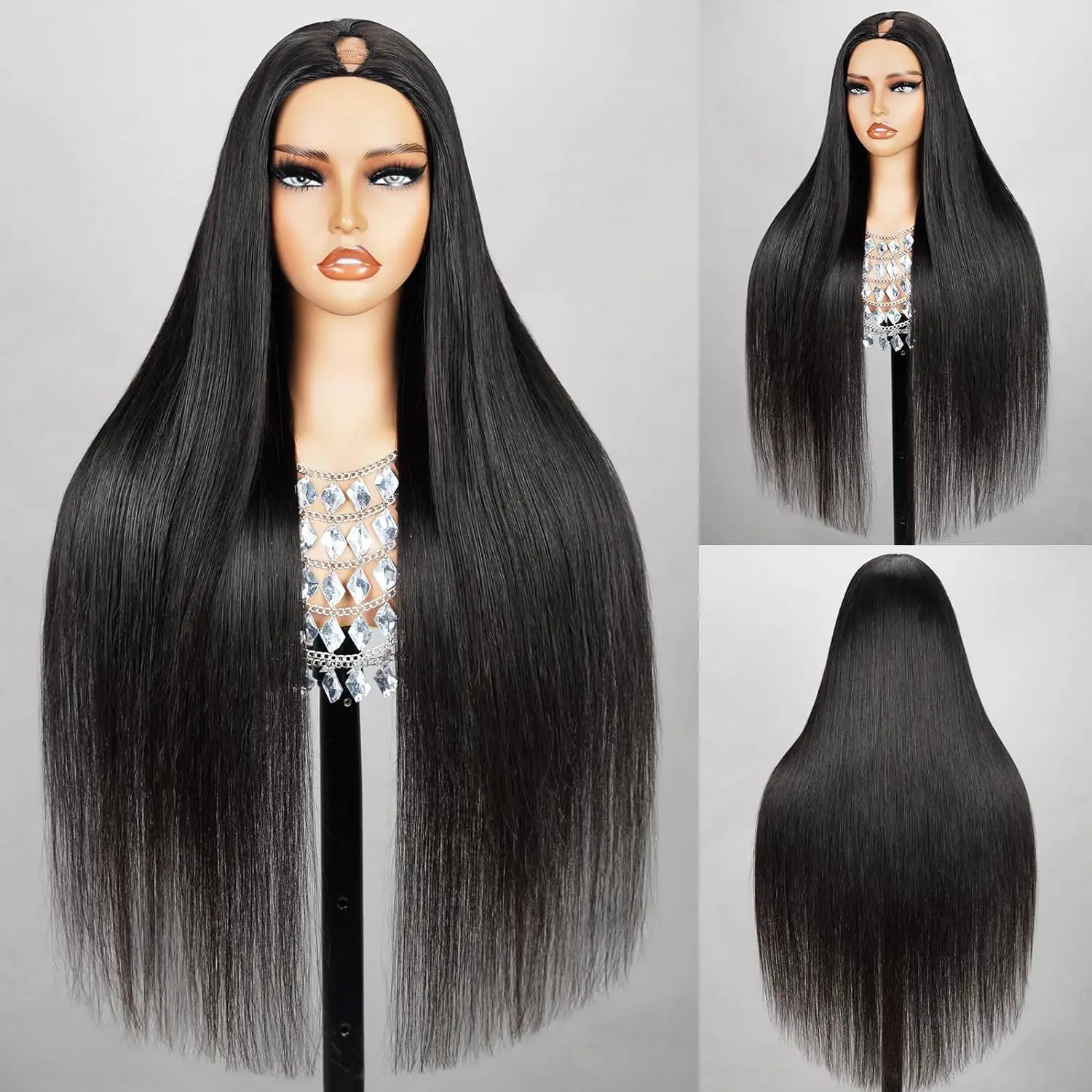 Straight-V-Part-Wig-Human-Hair-30-32-Inch-150-Density-Wear-Go-Glueless ...