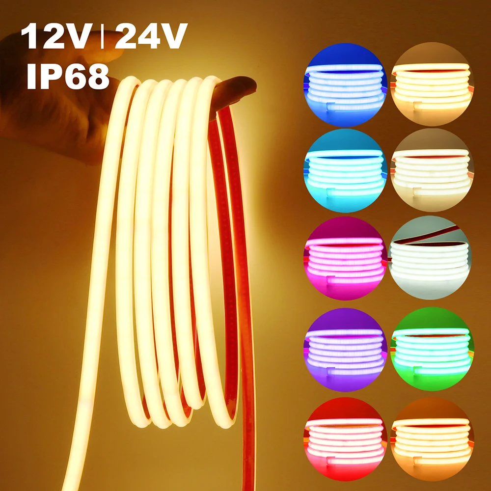 12V-24V-COB-Led-Neon-Strip-Light-Tape-Waterproof-IP68-320-LEDs-Flexible ...