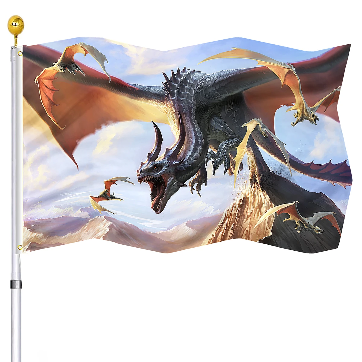 Drachen-Flagge-Fantasie-Tiere-Mittelalterlichen-Stil-Fahnen-mit-Messing ...
