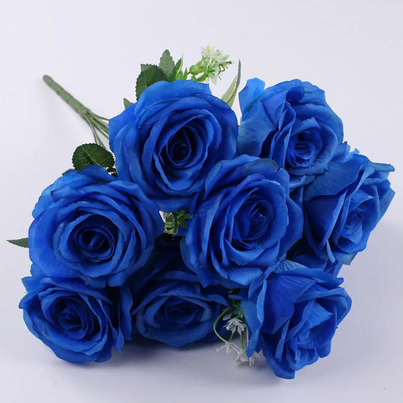 Bouquets-de-roses-rouges-artificielles-en-soie-fausses-fleurs-bleues ...