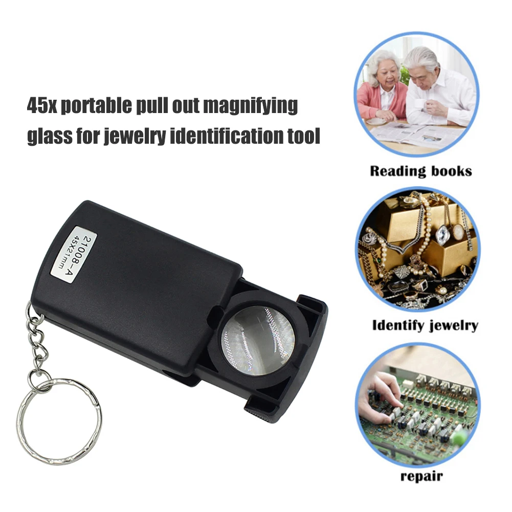 New 45X Jewelry Magnifying Glass with Led Light Mini Pocket Microscope ...