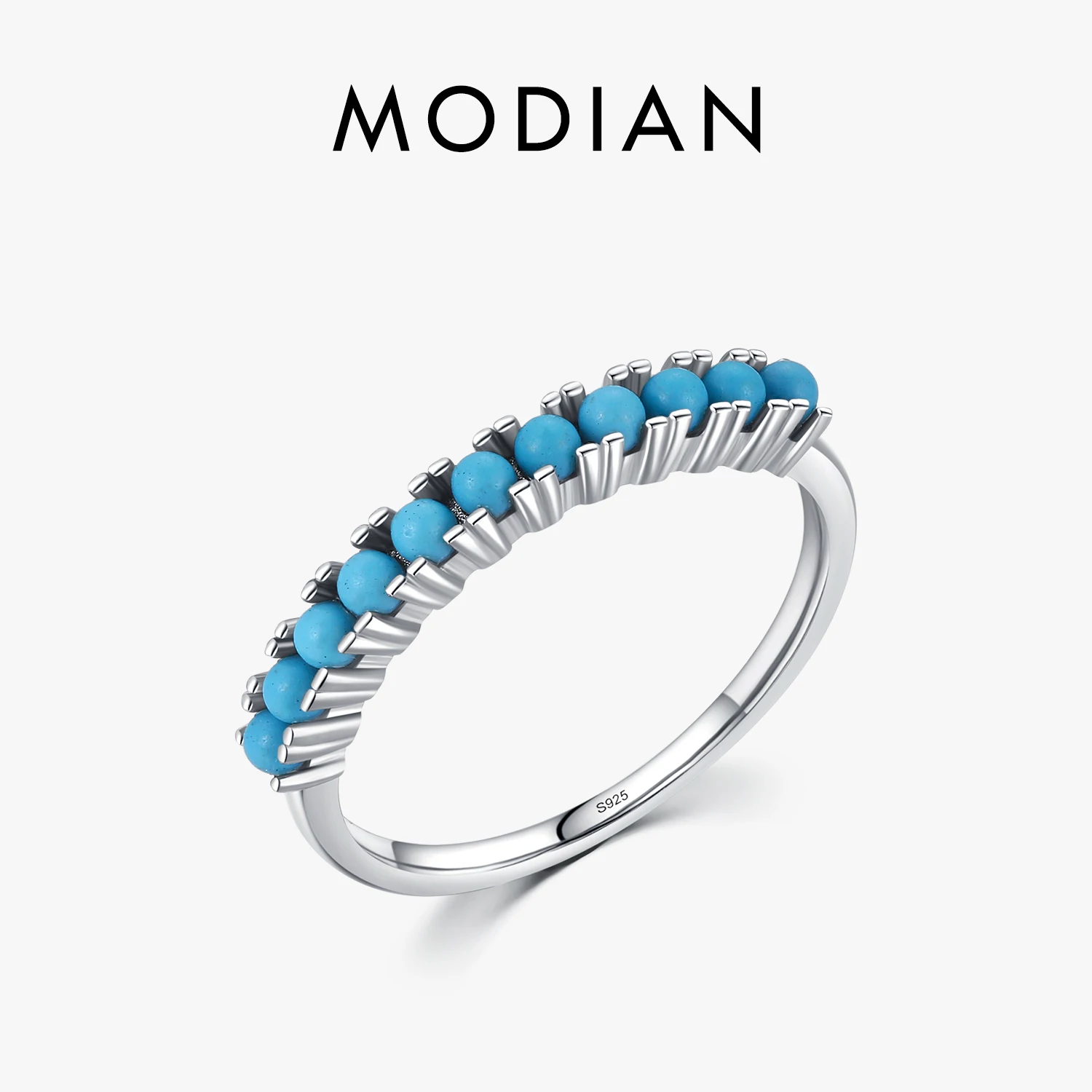 MODIAN-Vintage-Turquoise-Eternity-Band-Ring-Authentic-925-Sterling-Silver-Simple-Stackable-Rings ...