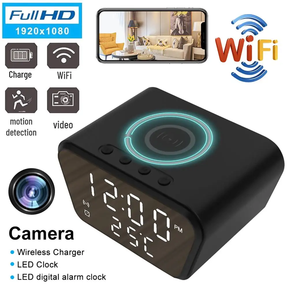 1080p Full Wifi Mini Camera Clock Night Vision Motion Detection Clock ...