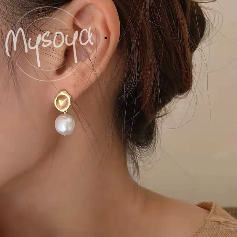 MYSOYA White Baroque Freshwater Pearl Earrings 10-11mm With Gift Box ...