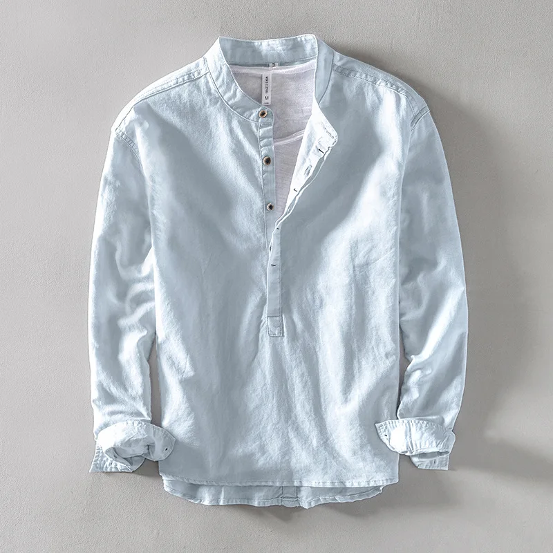 Stand-collar-pullover-long-sleeved-linen-summer-shirt-men-casual ...